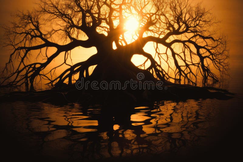 A Stunning Tree Stands Tall Against a Radiant Sun, Creating a ...
