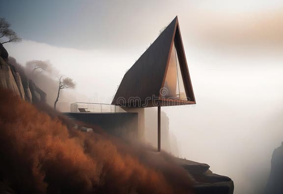The Stunning Triangular Cabin Over the Cliff Stock Illustration ...
