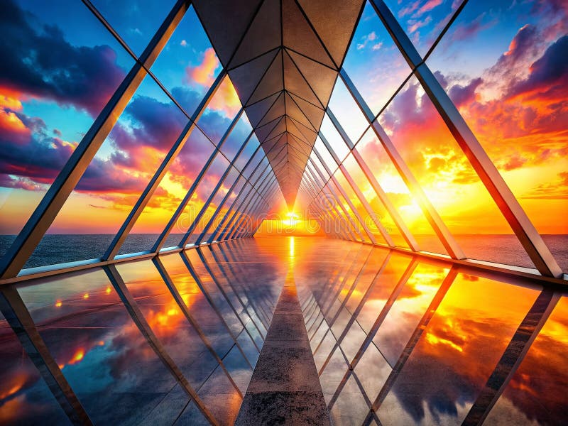Stunning Triangular Concrete Architecture Reflecting a Vibrant Sunset ...