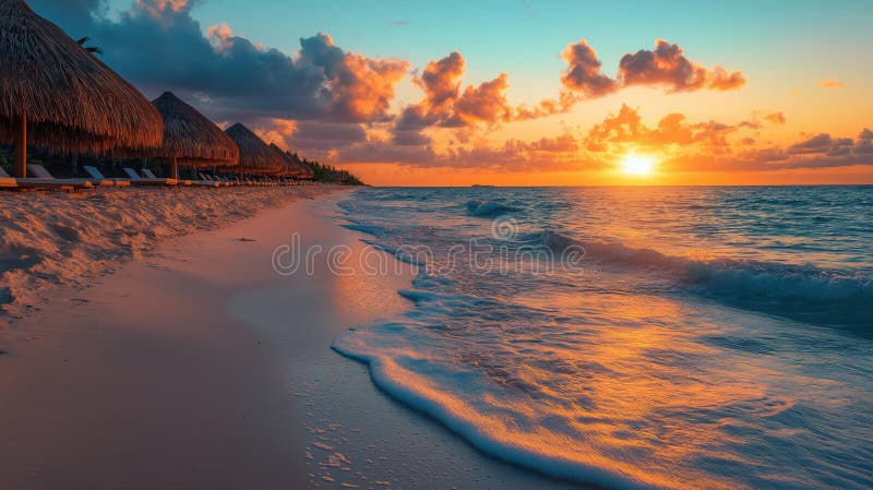 Stunning Tropical Beach Sunset with Vibrant Clouds and Serene Ocean ...