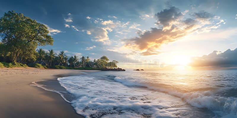 Stunning Tropical Sunset Beach Paradise Scene Stock Illustration ...