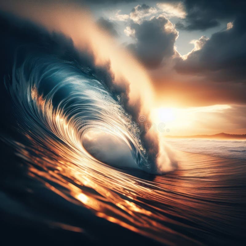 Stunning Tube or Barrell Wave in the Ocean at Sunset or Sunrise Stock ...