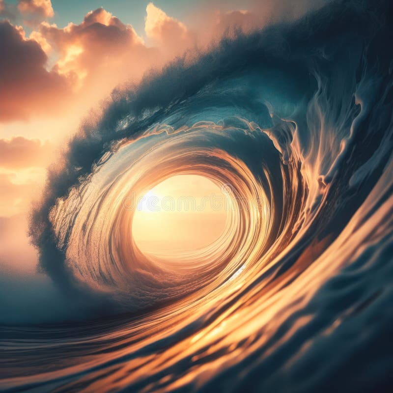 Stunning Tube or Barrell Wave in the Ocean at Sunset or Sunrise Stock ...