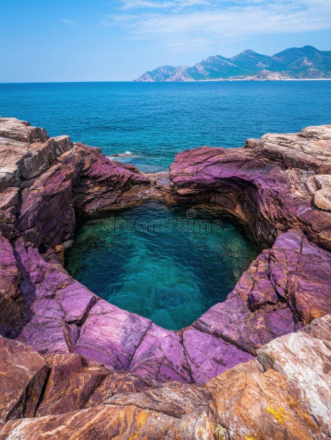 Stunning Turquoise Cove Surrounded by Rugged Purple Cliffs Stock ...