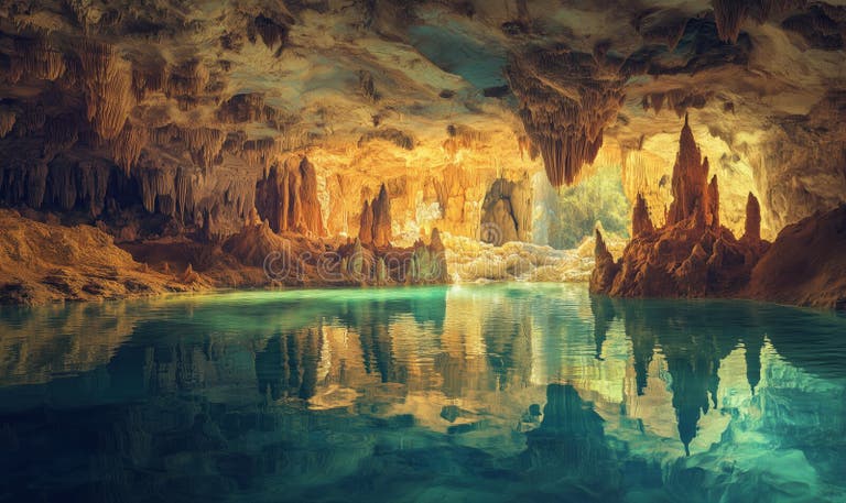 Stunning Underground Cave with Crystal Clear Water and Dramatic Rock Formations Stock Photo ...