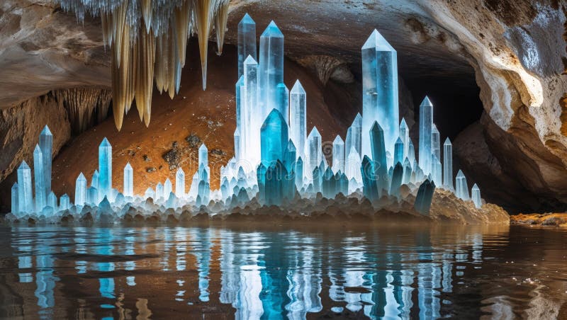 A Stunning Underground Cave with Crystal Formations and Calm Water ...