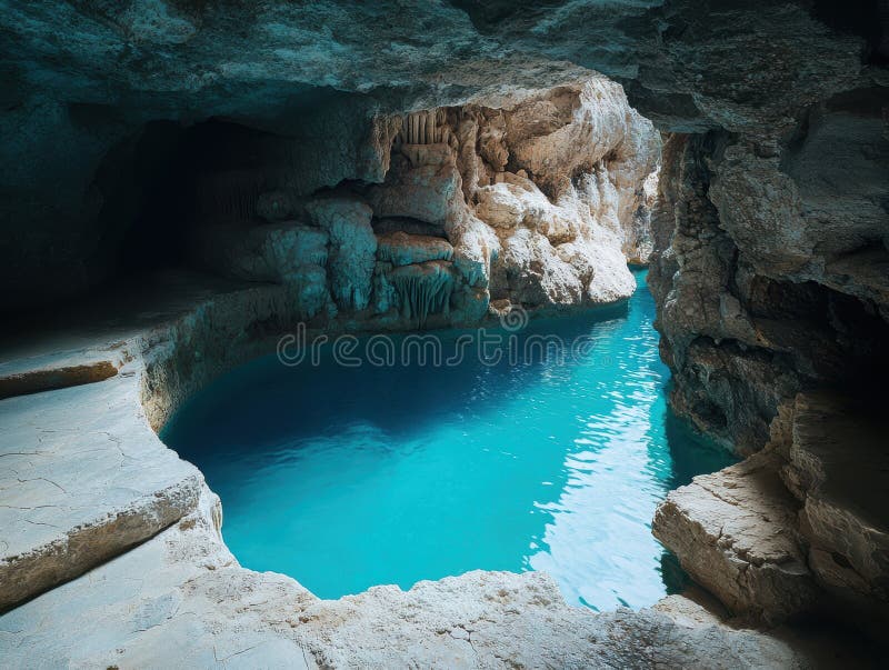 Stunning Underground Cave with Turquoise Water Stock Illustration ...
