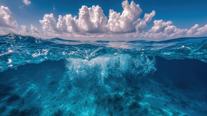 Stunning Underwater and Above Water View of a Clear Ocean with Dynamic ...