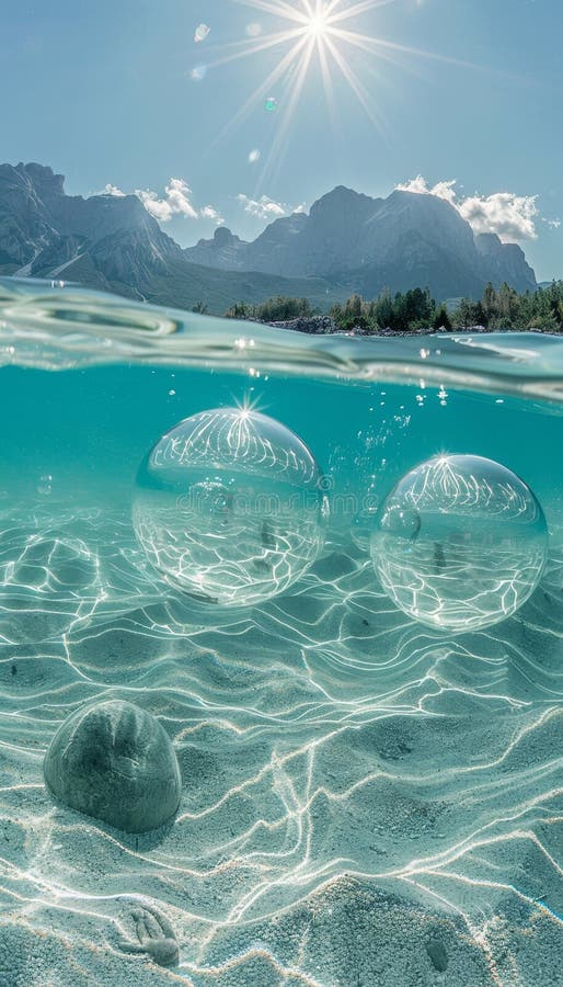 Stunning Underwater Scene of Bubbles Ascending in Clear Water with a ...
