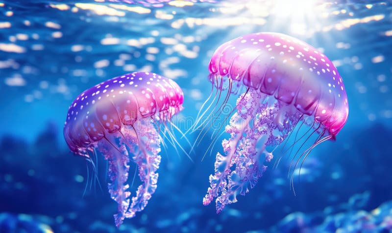 Stunning Underwater Scene Featuring Vibrant Jellyfish Illuminated ...
