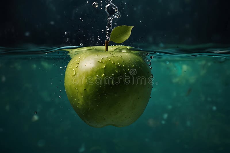Green Apple Floating in Pristine Water Ripples Stock Illustration ...