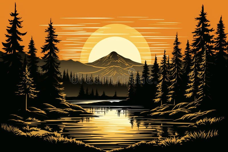Stunning Vector Artwork of a Forest Landscape Bathed in the Warm Glow ...