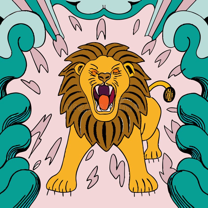 A Roaring Lion in Dynamic Motion with a Dramatic Dust Effect Around the ...