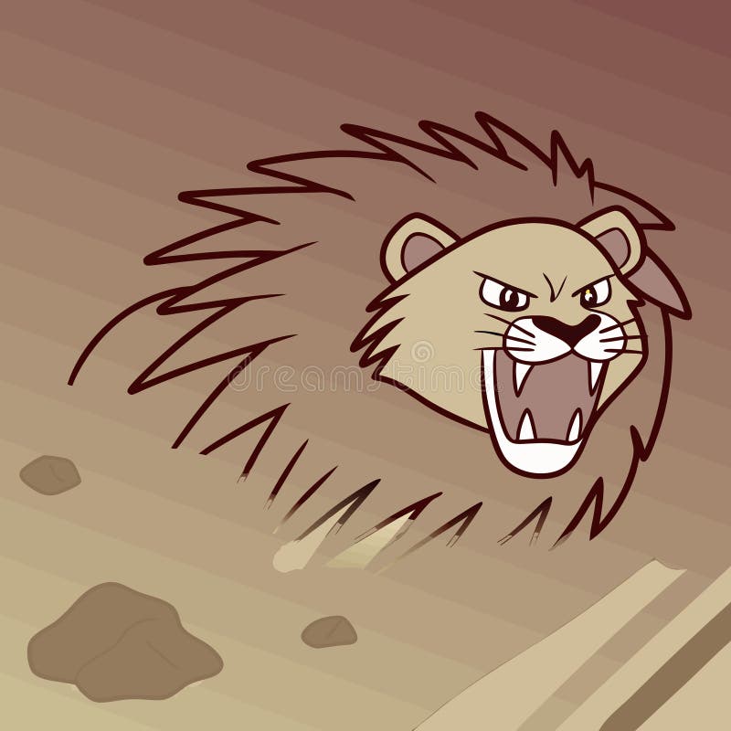 A Roaring Lion in Dynamic Motion with a Dramatic Dust Effect Around the ...