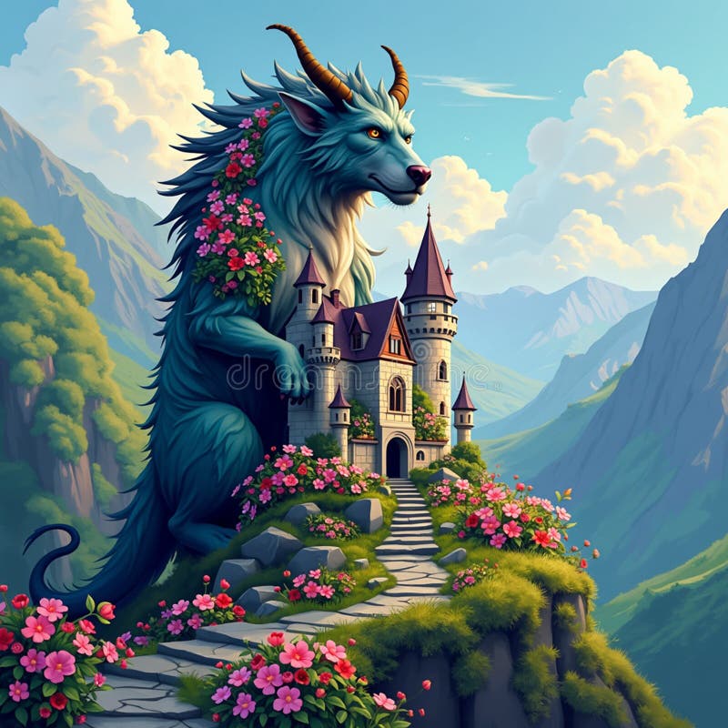 The Stunning Vector Illustration of a Beast with His Castle . Stock ...