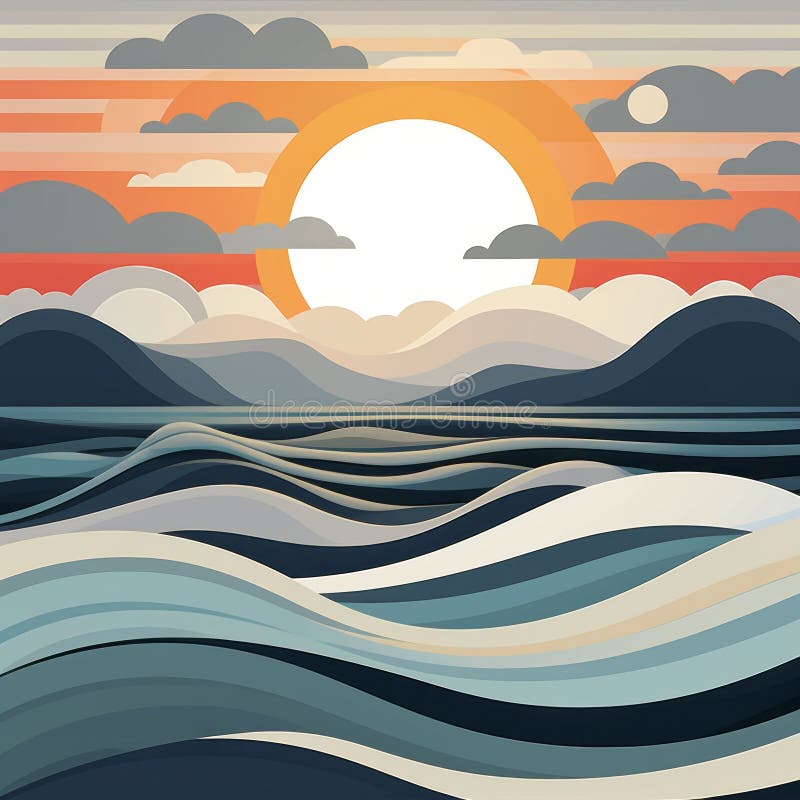 Gray Pop Art Seascape Abstract Stock Illustration - Illustration of ...