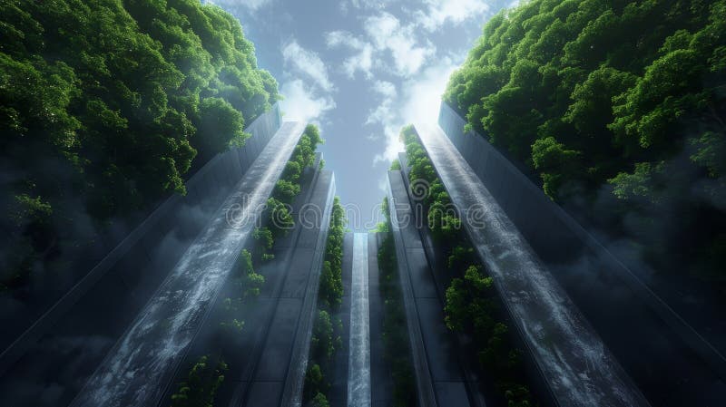 Stunning Vertical Scene of Cascading Waterfalls between Lush, Forested ...