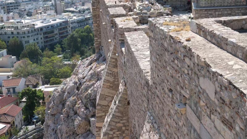 Walls of the Acropolis Stunning View on Acropolis Walls with Greek Flag ...