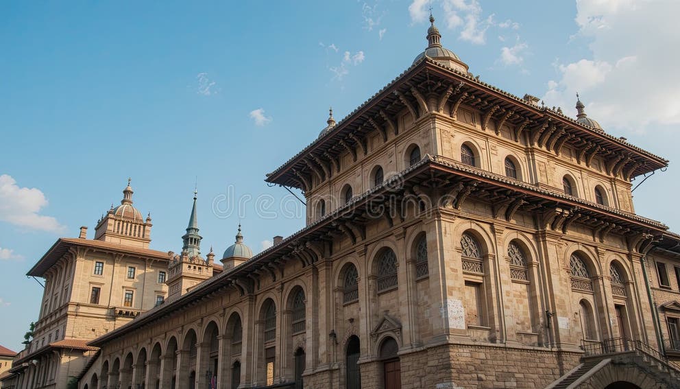 Majestic Spanish Architecture Ancient Building Exterior with Ornate ...