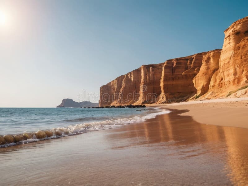 A Stunning View of the Beach with Sandstone Cliffs in the Background ...