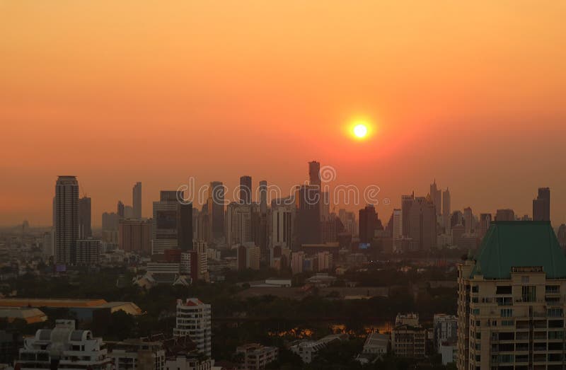 Stunning View of the Bright Sun Setting Over the City Stock Photo ...