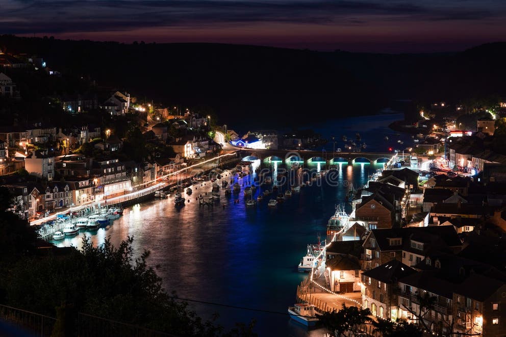 Stunning View of a City Skyline at Night: Looe, Cornwall Stock Photo ...