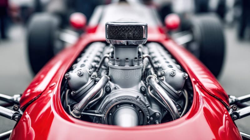 Stunning View of a Classic Red Race Car Engine, Showcasing Its ...