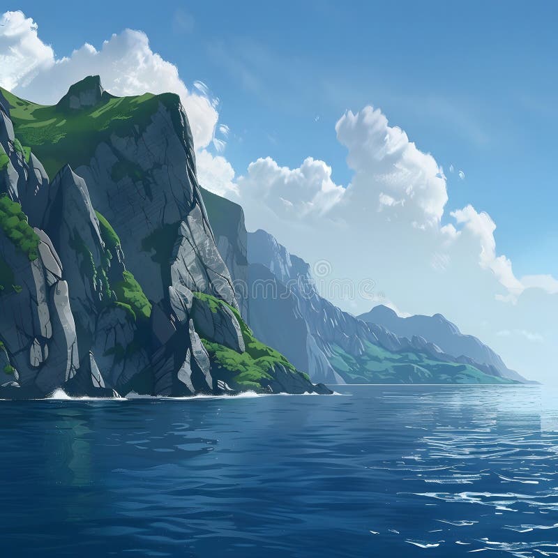 Serene Coastal Cliffs stock illustration. Illustration of breathtaking ...