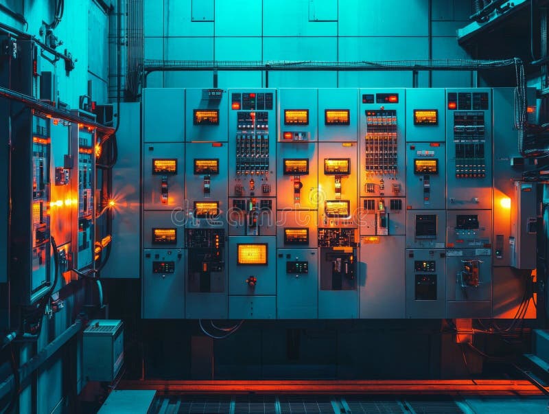 Intricate Control Panel Illuminated with Vibrant Lighting in an ...