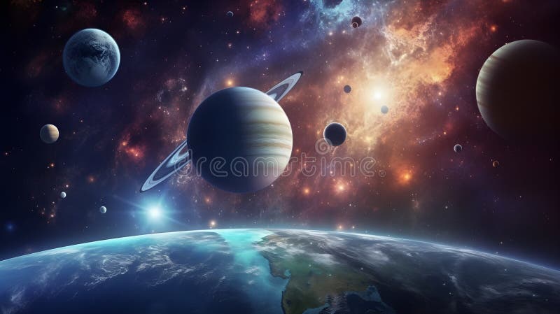 Stunning View of a Cosmic Galaxy with Planets and Space Objects ...