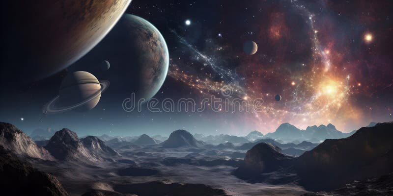 Stunning View of a Cosmic Galaxy with Planets and Space Objects ...