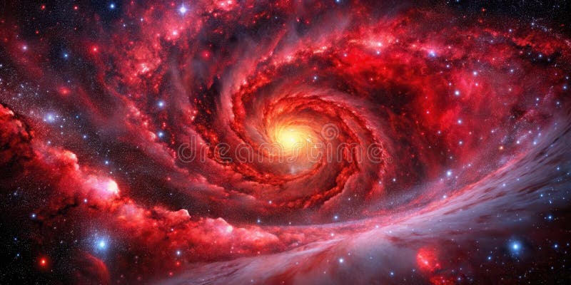 A Stunning View of a Crimson Spiral Galaxy with a Bright Core and ...