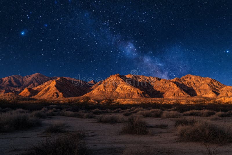Stunning View of Desert Mountains at Night, Illuminated by Starlight ...