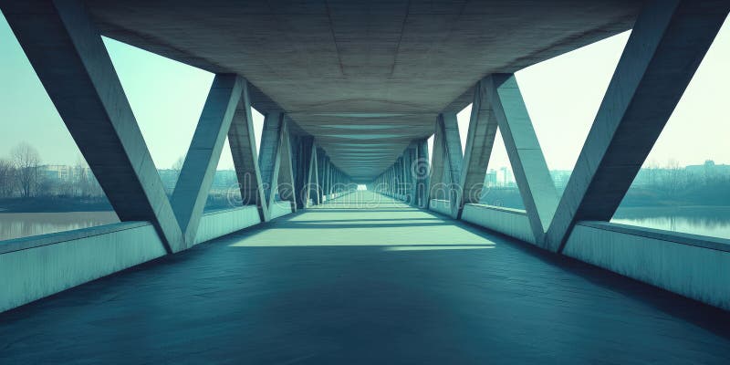 A Stunning View Down a Modern Bridge Architectural Photography Stock ...