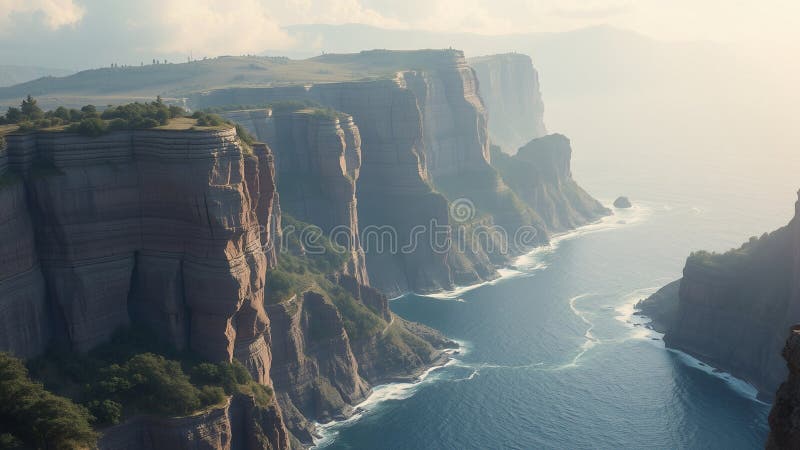 A Stunning View of Dramatic Cliffs Along a Coastline Stock Illustration ...