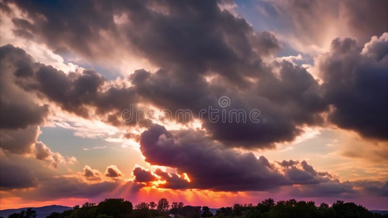 Dramatic Sunset with Sun Rays through Clouds Stock Footage - Video of ...