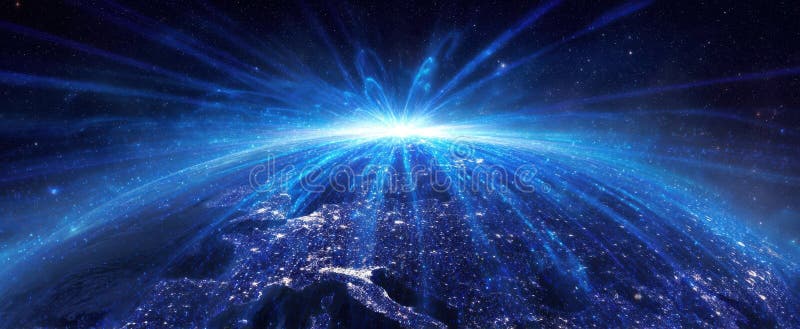 The Stunning View of Earth Illuminated by Cosmic Light Rays at Dawn. AI ...