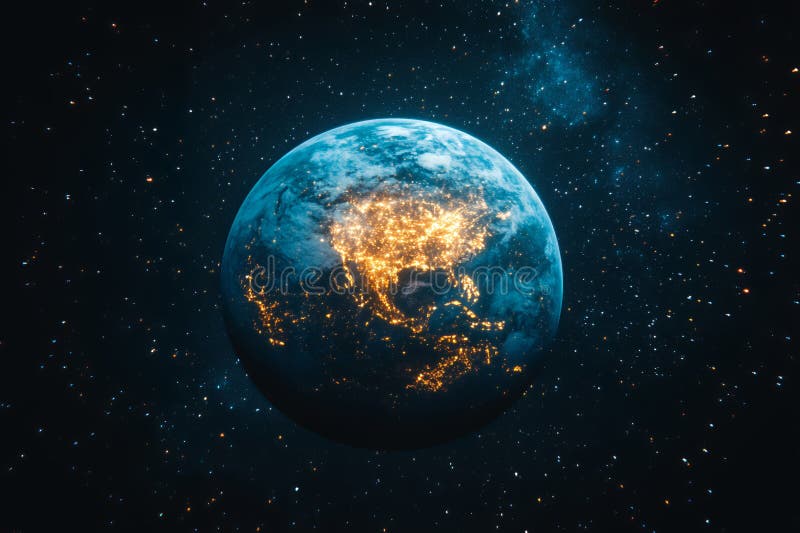 Stunning View of Earth at Night City Lights and Stars Space Exploration ...