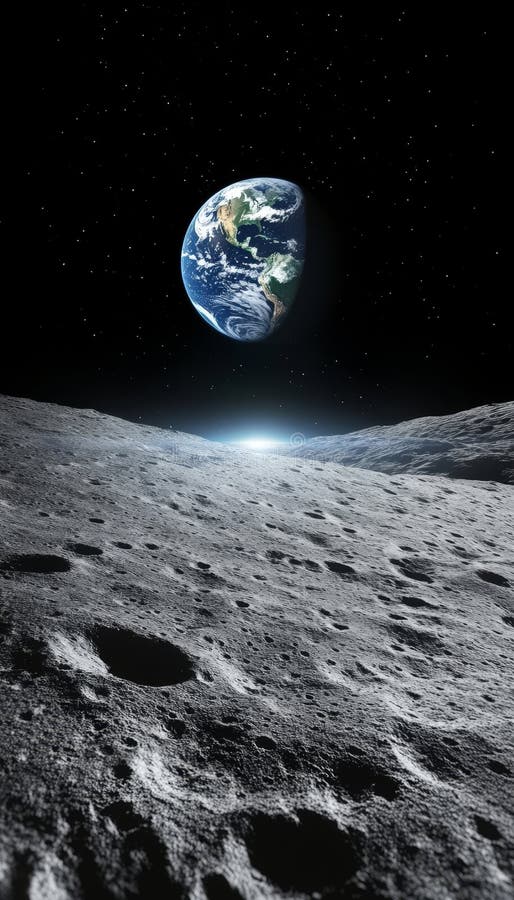 Stunning View of Earth Rising Over Lunar Surface Against the Vastness ...
