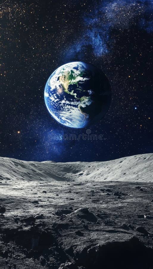 Stunning View of Earth Rising Over the Moon S Surface Against the ...