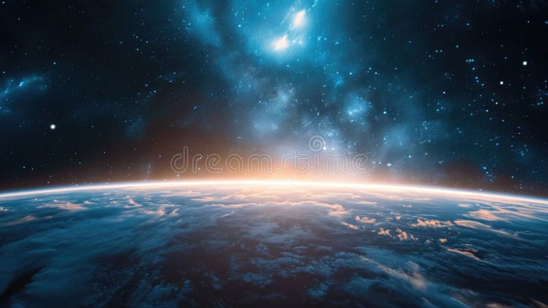 Stunning View of Earth S Horizon with a Starry Sky Backdrop. Stock ...
