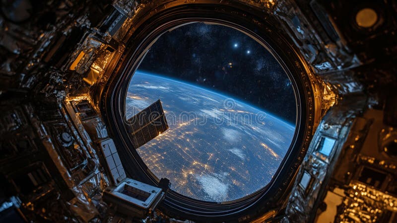 Stunning View of Earth from Space Capsule Window at Night Stock Image ...