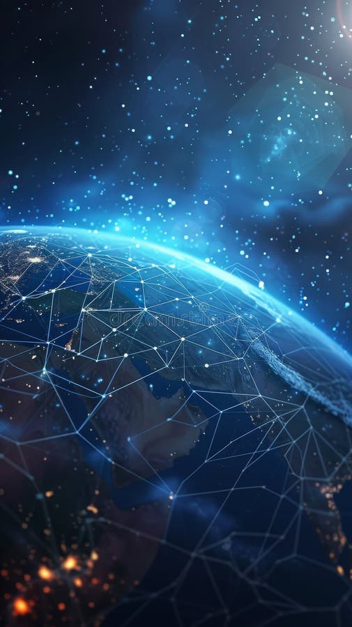 Stunning View of Earth from Space with Digital Network Connections ...