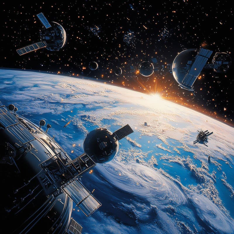 Stunning View of Earth from Space with Diverse Satellites, Sunlight ...