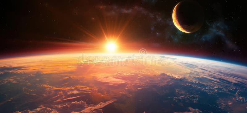Stunning View of Earth from Space with Sunrise and Distant Planet Stock ...