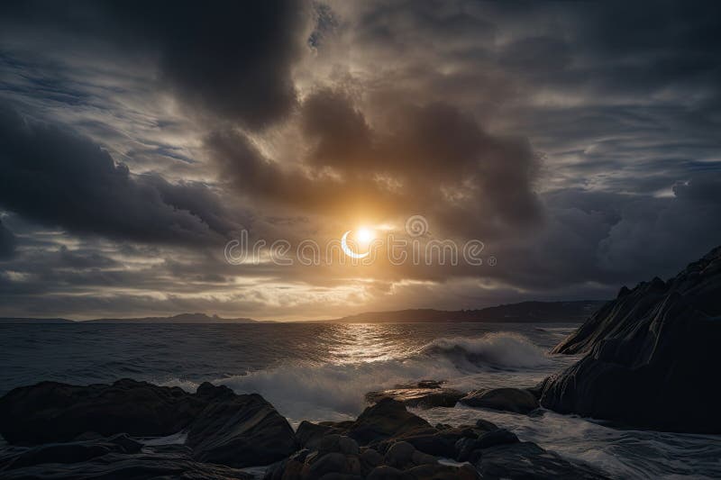 Stunning View of the Eclipse, with the Sun Shining through a Break in ...