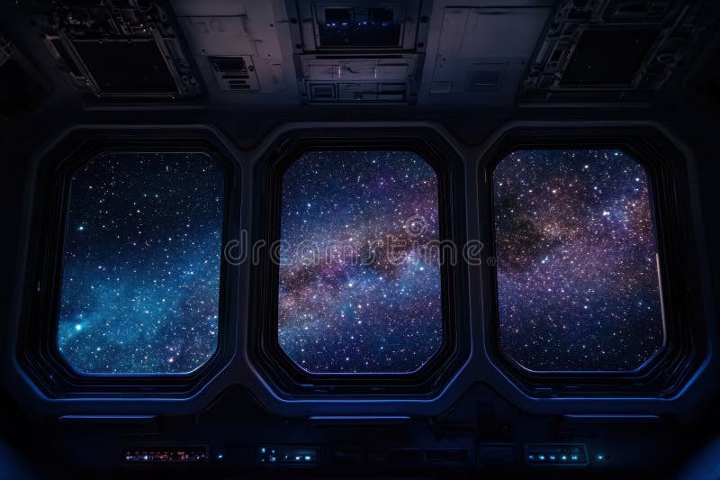 Stunning View of the Galaxy through Spaceship Windows in Deep Space at ...