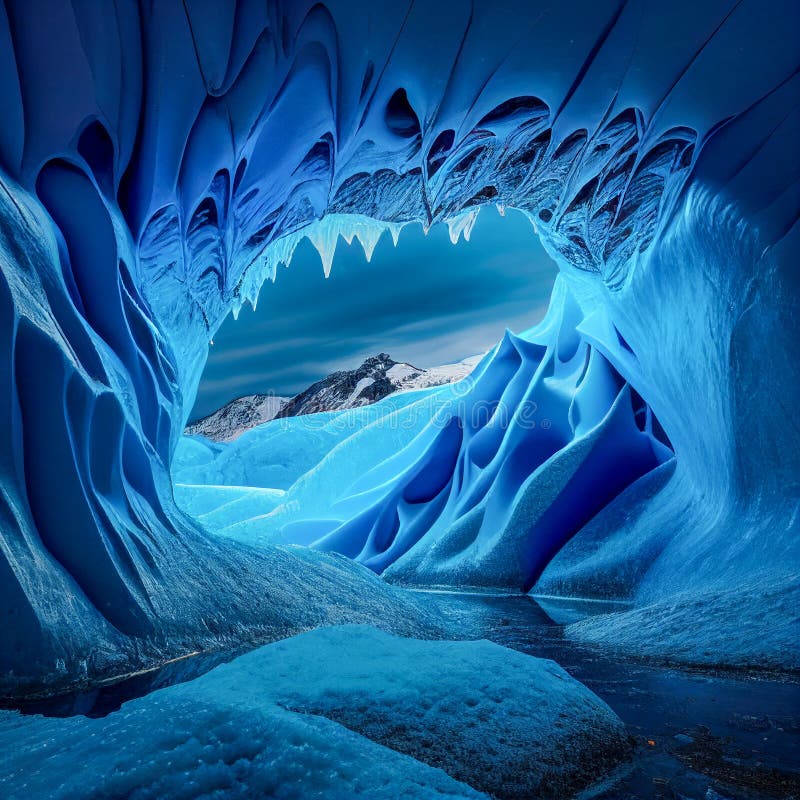 A Stunning View of a Glacier with Deep Blue Ice Formations Created with ...