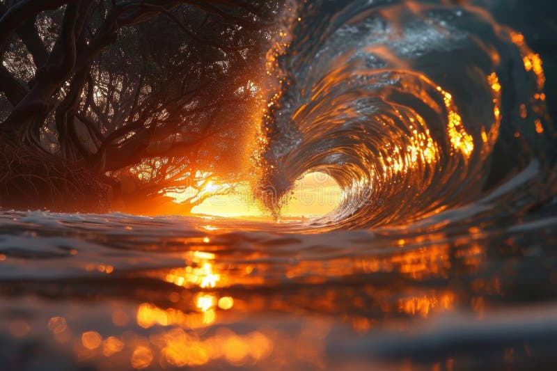 Sunset Wave with Reflective Colors and Nature Background Generative AI ...