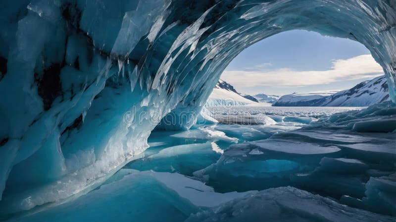 Stunning Glacial Ice Cave with Turquoise Waters and Mountain View Stock ...
